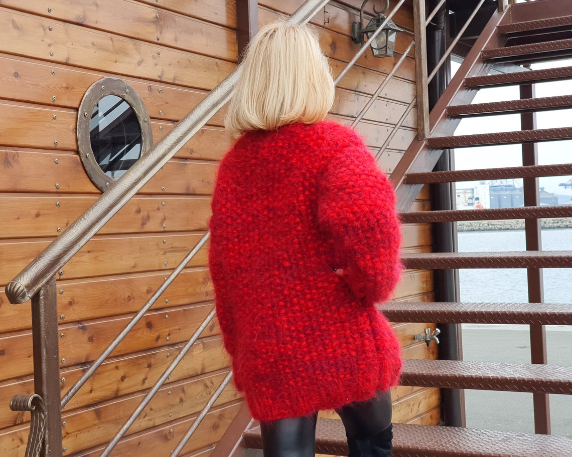 8 Strands Red Melange Mohair Sweater Cable Knit Sweater Hand | Etsy