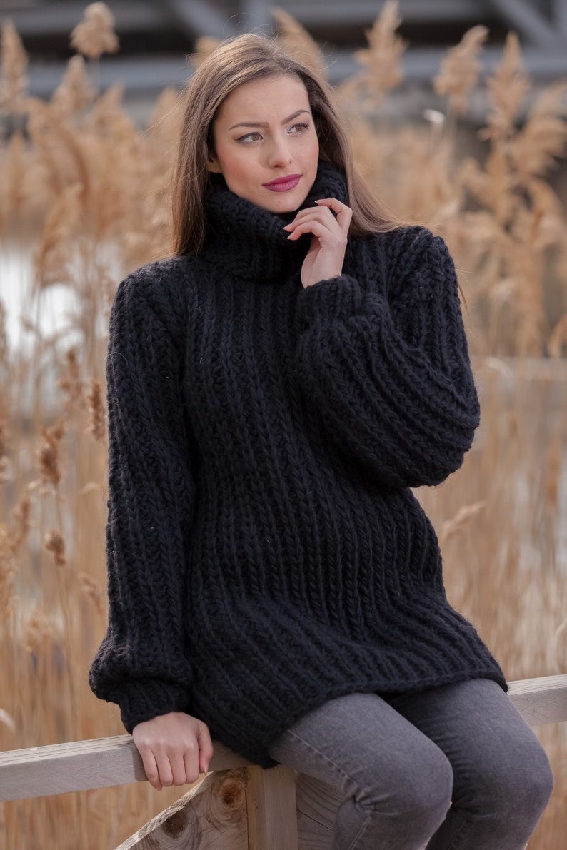 Black Wool Sweater T440 | Etsy