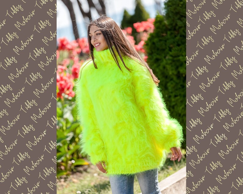 Neon Mohair Sweater Turtleneck Sweater Hand Knitted Sweater | Etsy