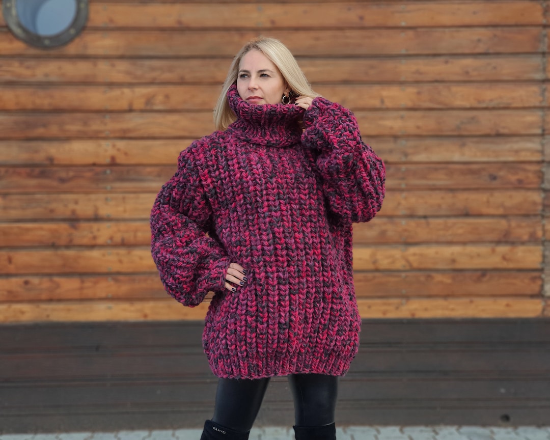 Oversized Wool Sweater, English Rib Chunky Jumper, Hand Knitted Sweater ...