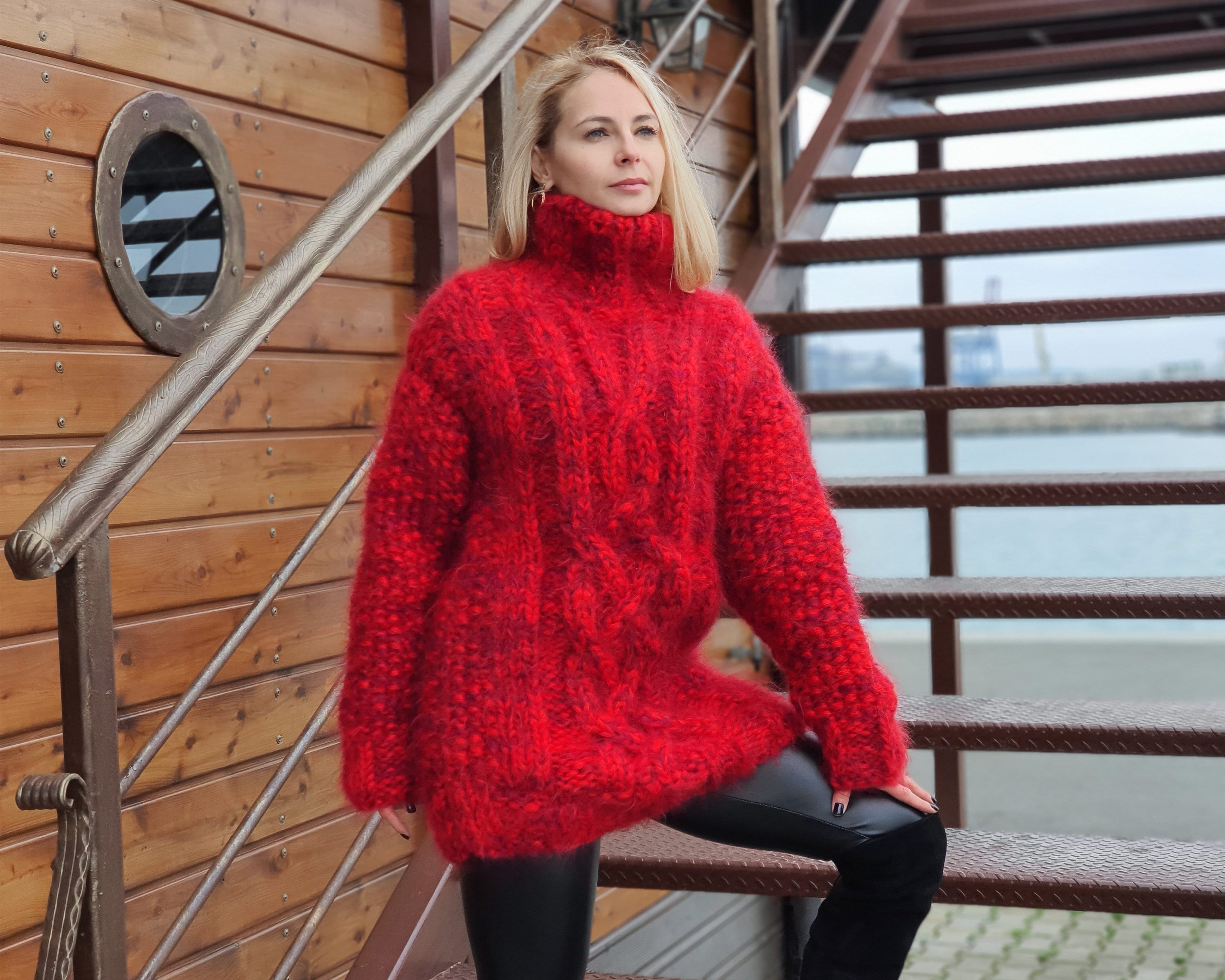 8 Strands Red Melange Mohair Sweater Cable Knit Sweater Hand | Etsy