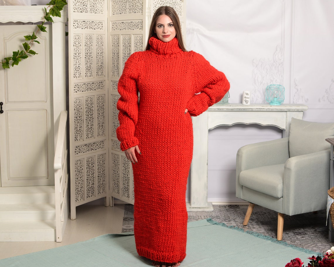 Red Wool Dress Knit Sweater Dress Turtleneck Maxi Dress - Etsy
