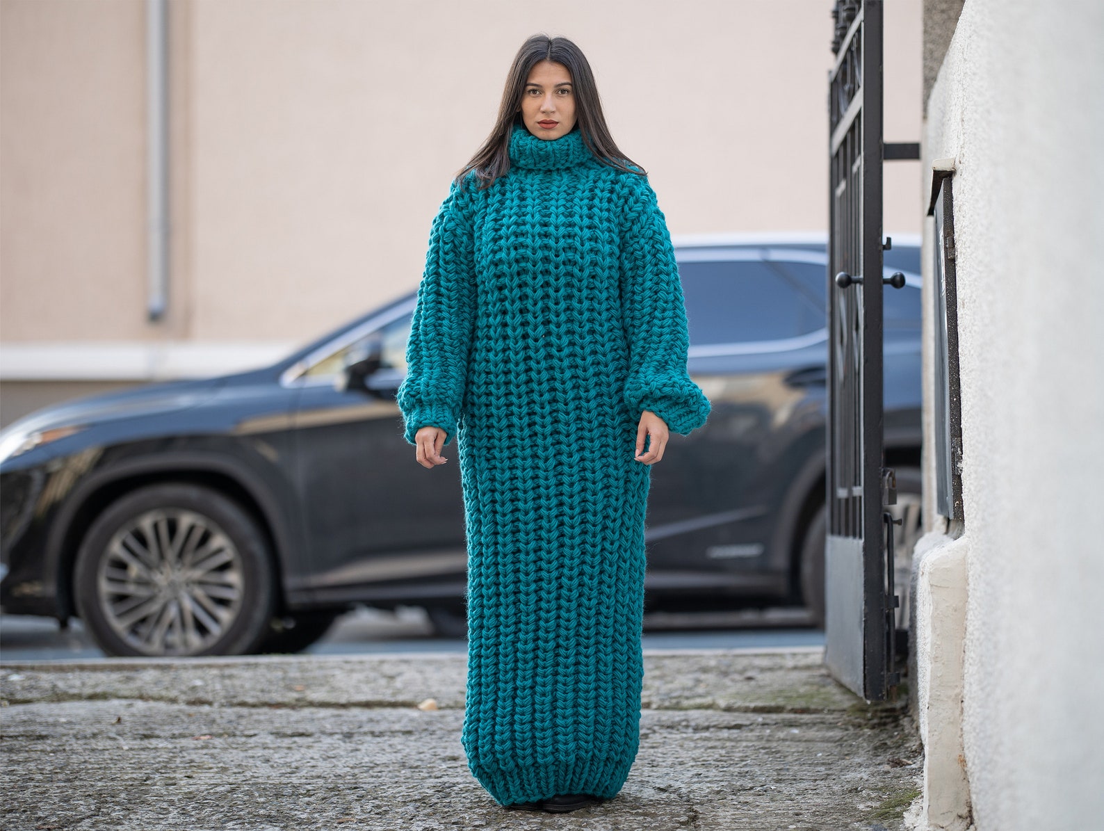 Extra Chunky English Rib Wool Dress Knit Sweater Dress - Etsy