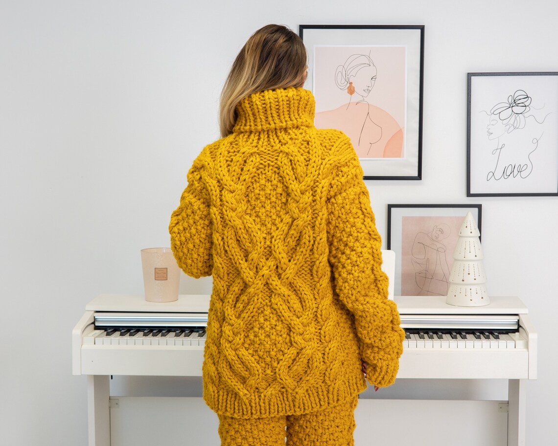Cable Knit Cosy Winter Sweater in Raw Itchy Yellow Wool T1313 - Etsy