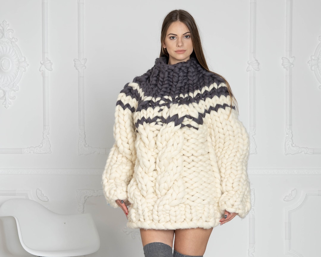 Thick KNIT SWEATER, Cables Bulky Sweater, Woman Giant Knit Sweater ...