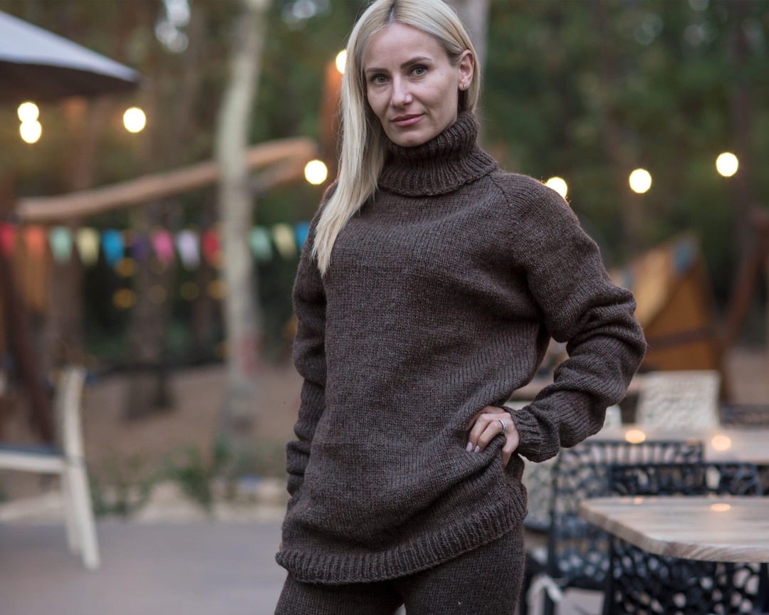 Wool Sweater Brown Itchy Knit, Hand Knitted 100% Raw Wool Pullover T875 ...