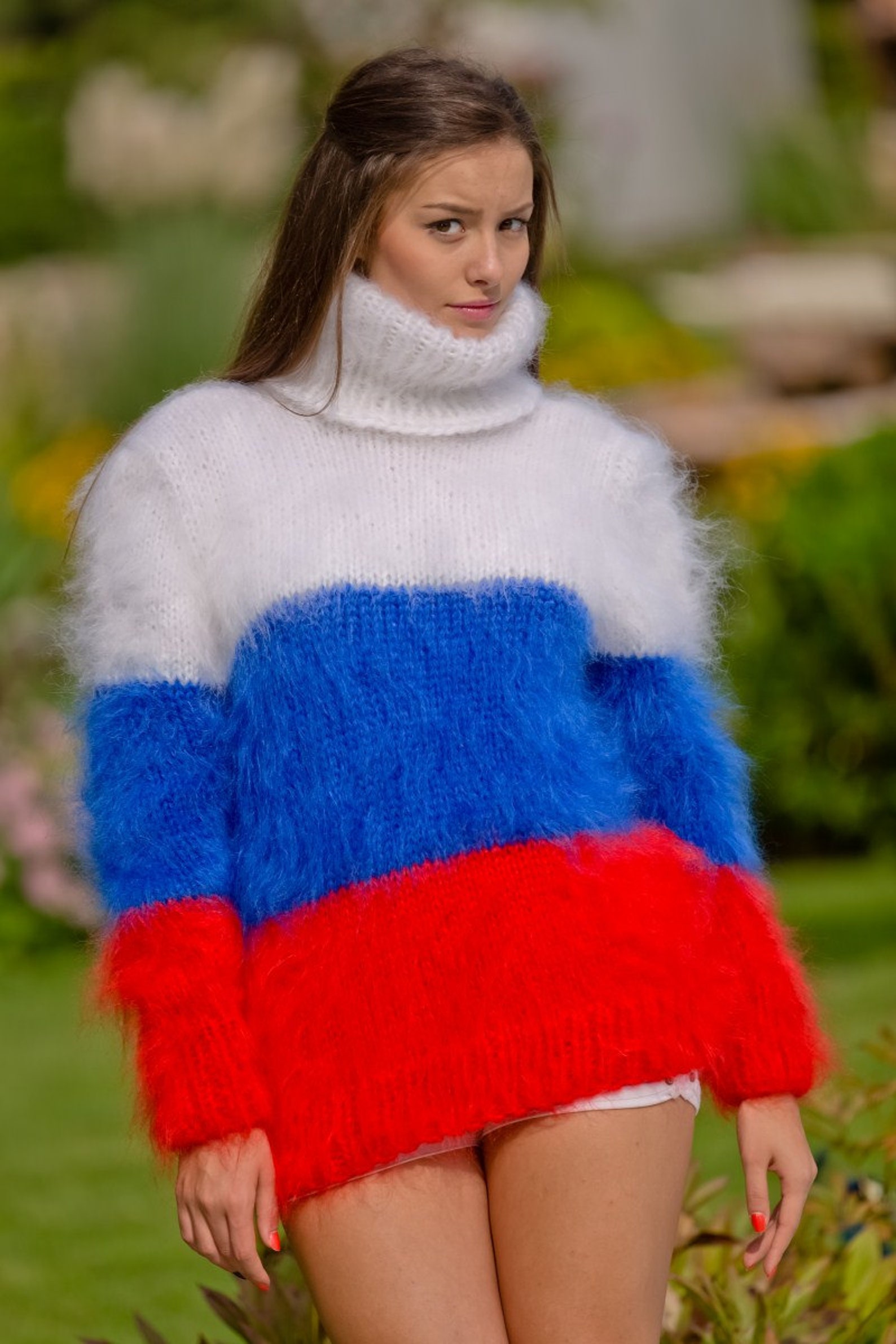 Russian Flag Sweater Mohair Sweater Fluffy Pullover Hand - Etsy