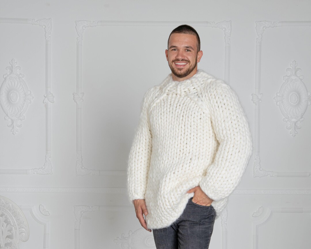 2.5 Kg Cream Merino Wool Sweater , Huge Super Chunky Knit Woolen ...