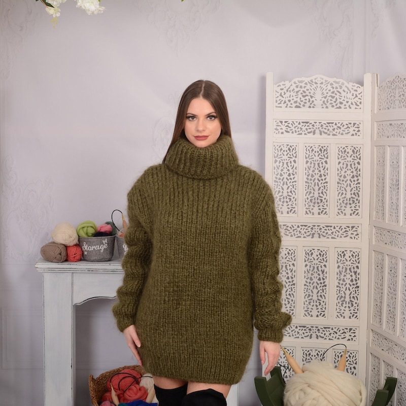 Olive Green Turtleneck Sweater Women - Etsy Denmark