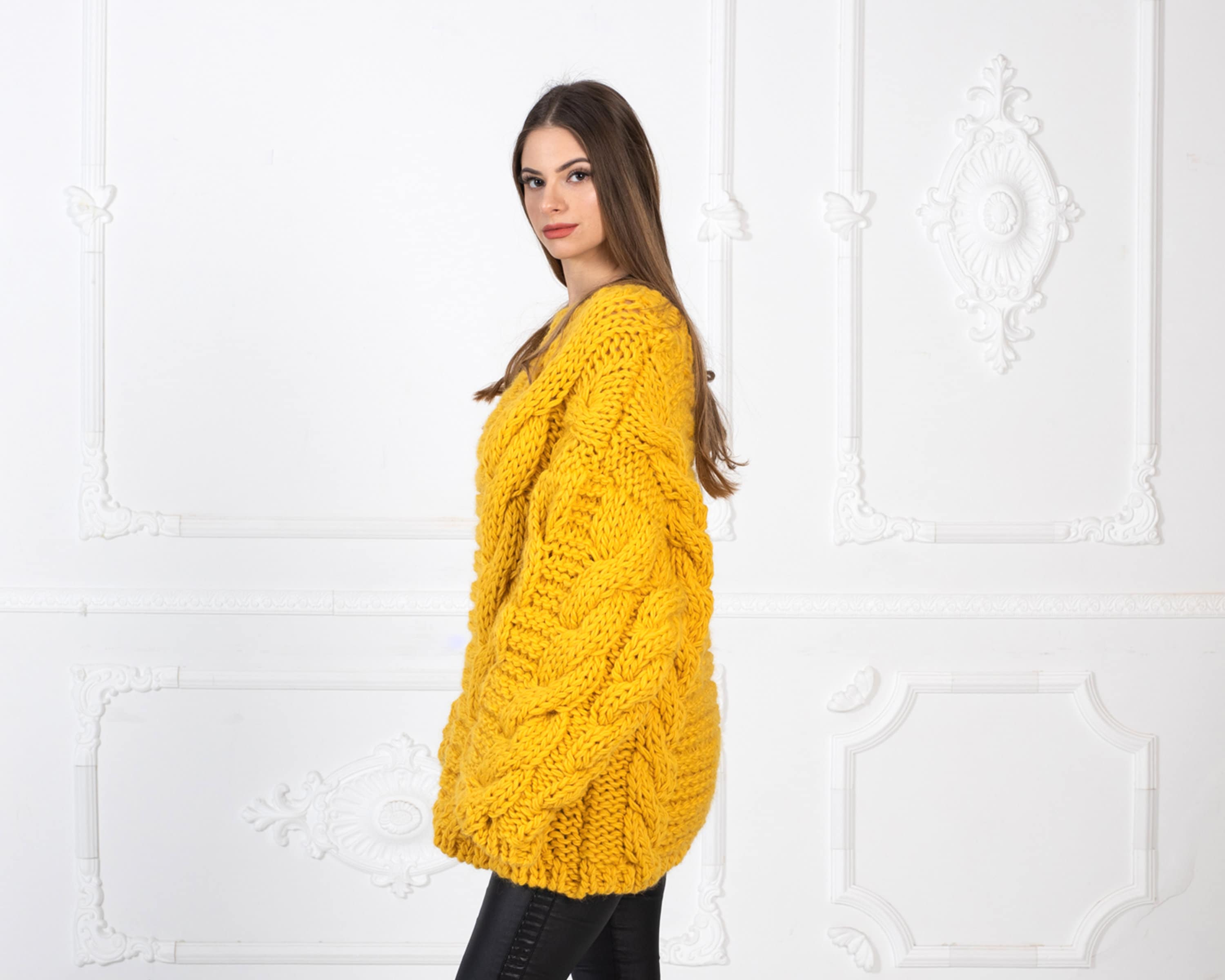 Yellow Cable Knit Woolen Sweater 100 % Wool Jumper Hand Knit | Etsy