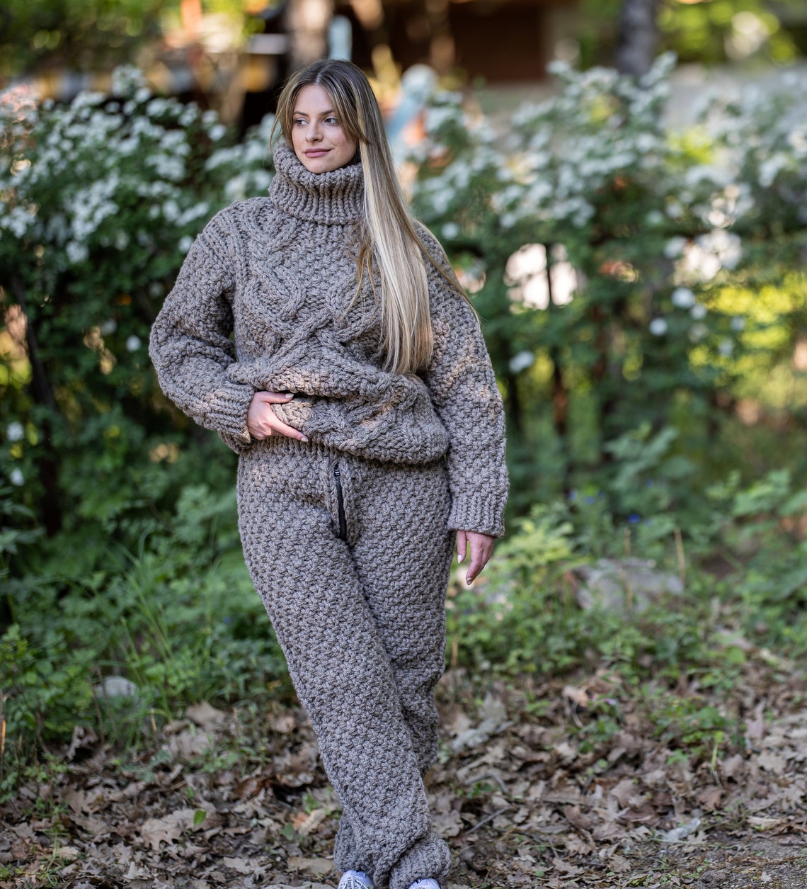 Chunky Wool Knit Pants, Hand Knitted Raw Itchy Wool Joggers for Women ...