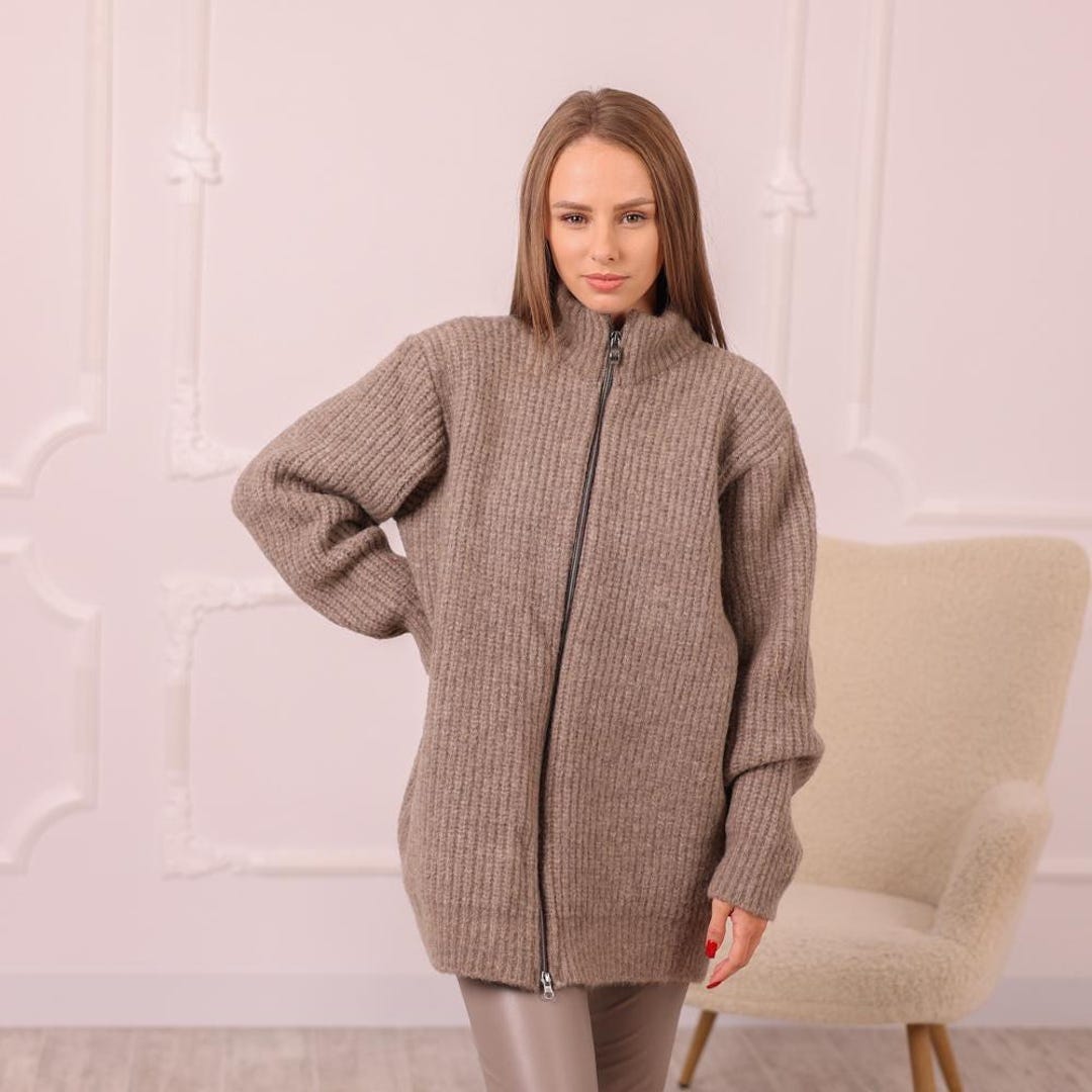 Yak Wool Cardigan – Hand Knitted English Rib Zip Jacket T1998 - Etsy