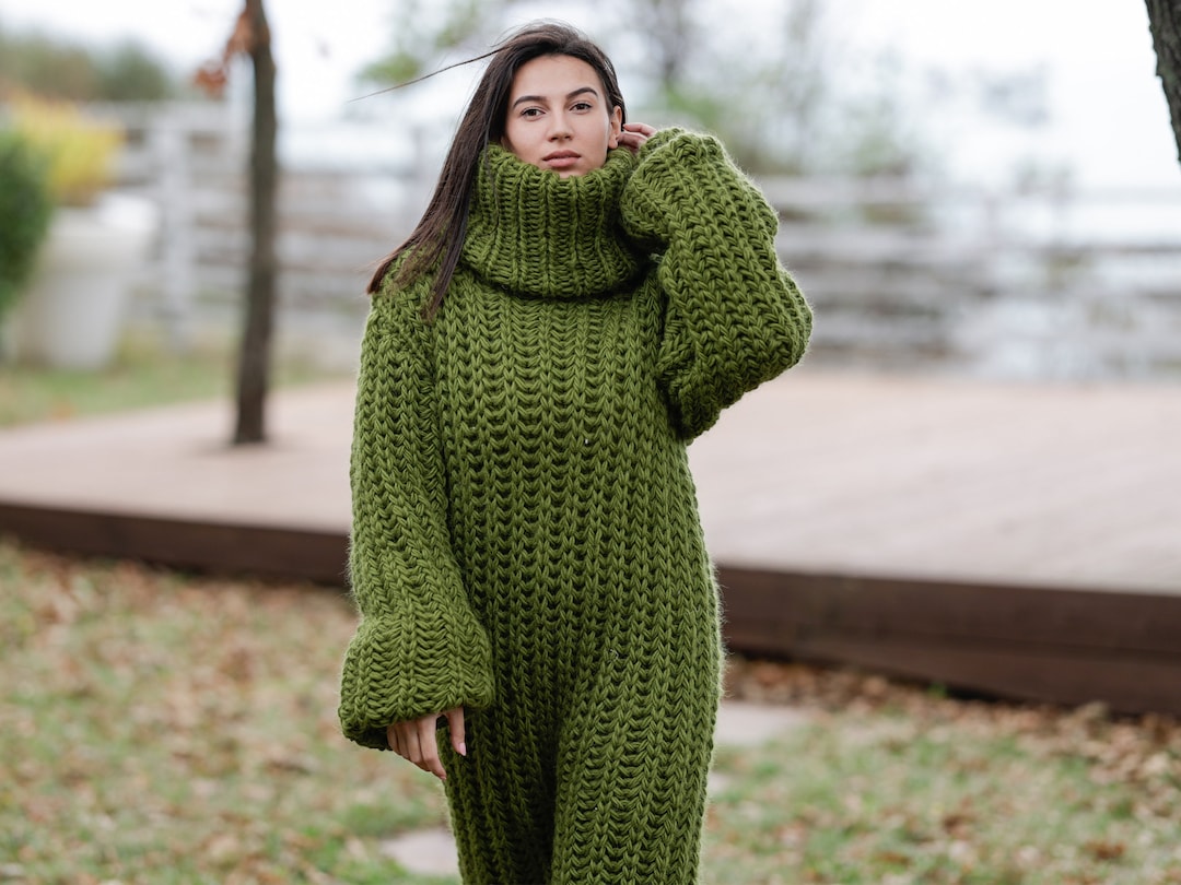 100 % Wool Hand Knitted Catsuit With Extra Long Turtleneck Fetish ...