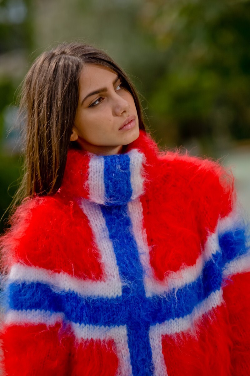 Norwegian Flag Sweater Hand Knit Mohair Sweater Men Mohair - Etsy