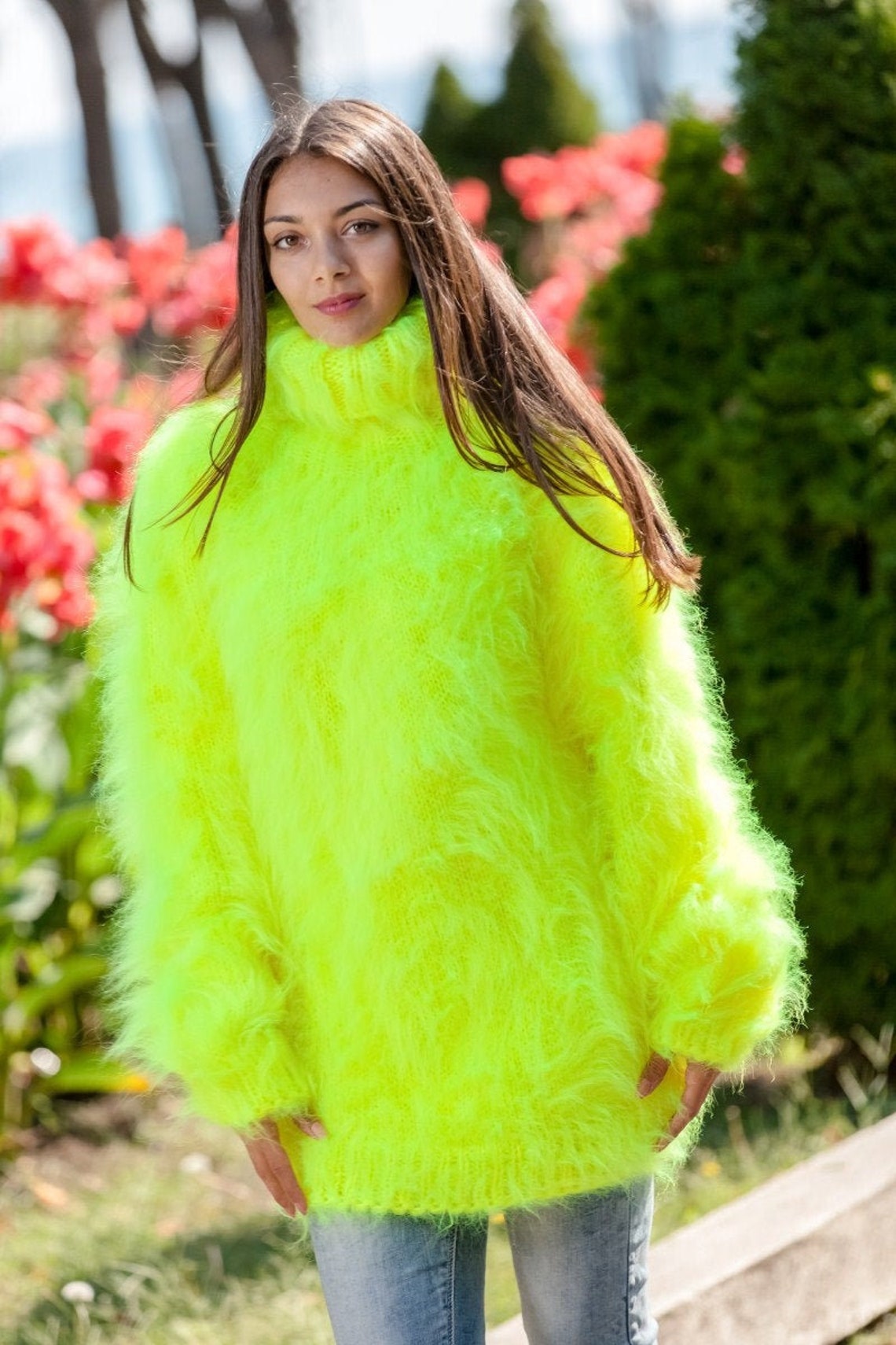 Neon Mohair Sweater Turtleneck Sweater Hand Knitted Sweater | Etsy