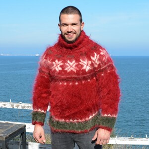 Red Norwegian Mohair Sweater, Hand Knit Sweater, Women Mohair Sweater ...