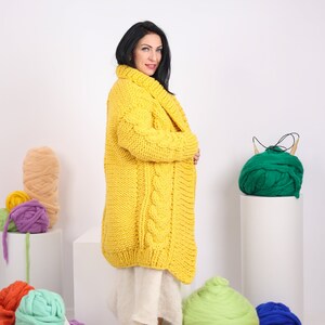 Yellow Woolen Cardigan , Hand Knitted Cardigan, Cables Knit Cardigan ...