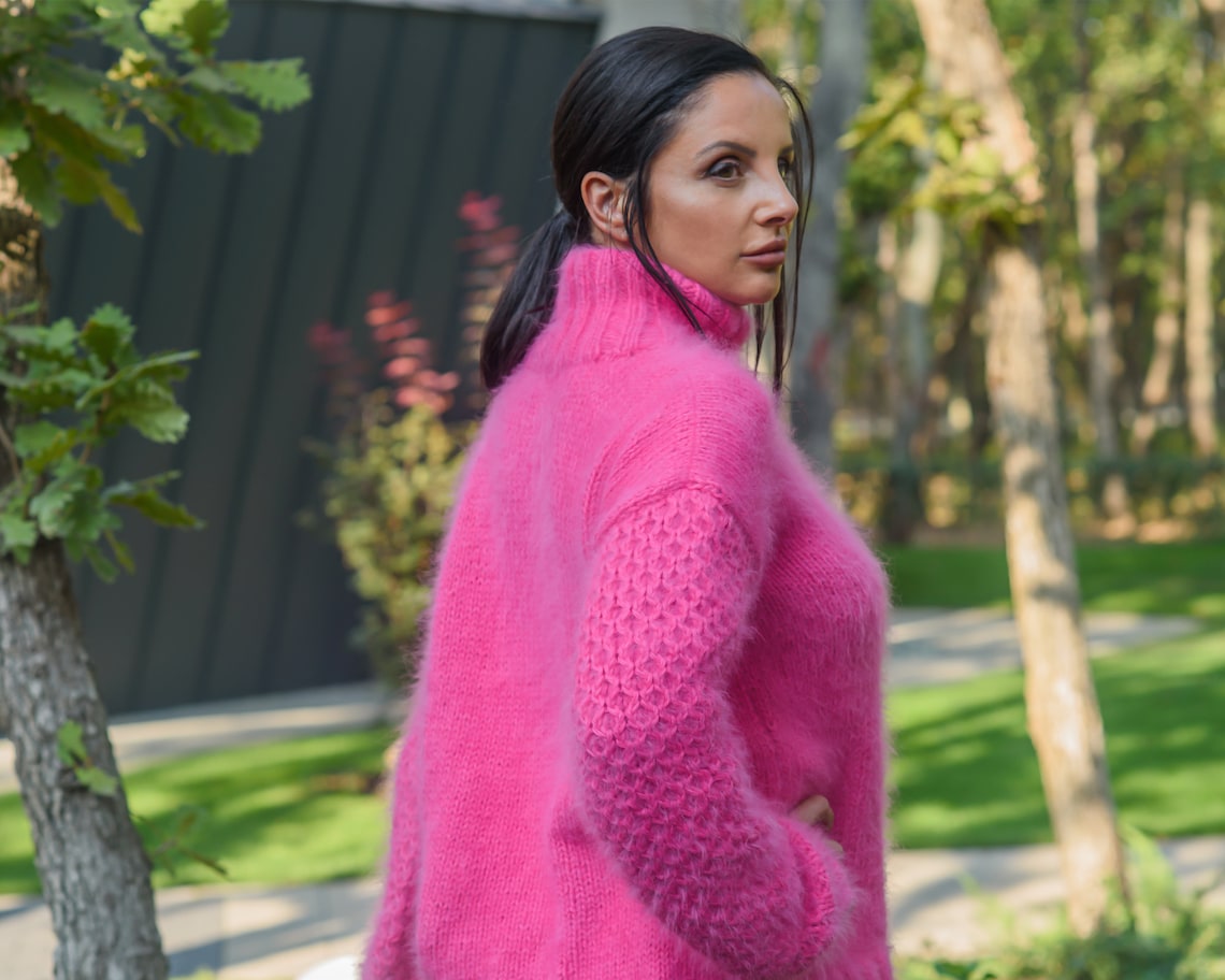 Hand Knitted Pink Rabbit Angora Sweater Extra Soft Feminine - Etsy