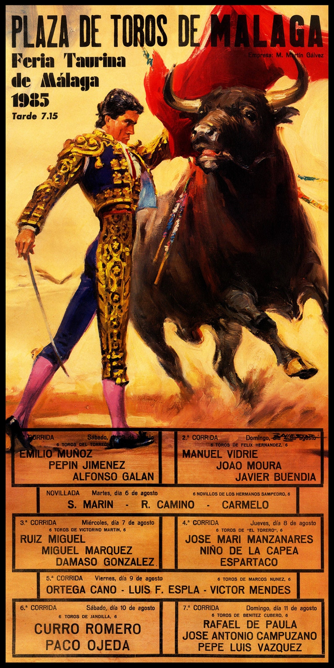 Bullfighting - Plaza De Toros De Malaga #10 Canvas Art Poster 12"x 24 ...
