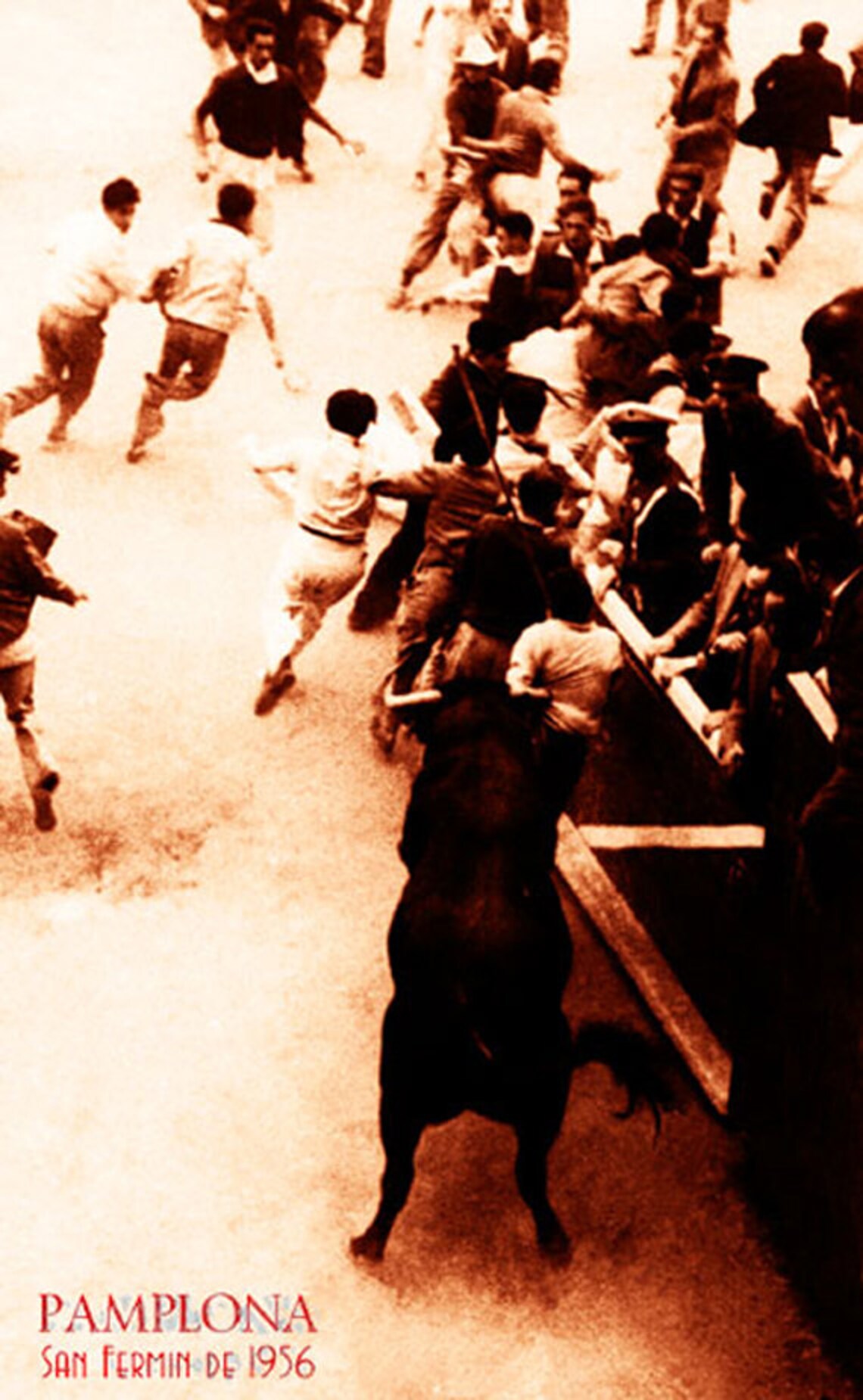 Pamplona - Running of the Bulls Vintage Poster #2 - Canvas Art Poster ...