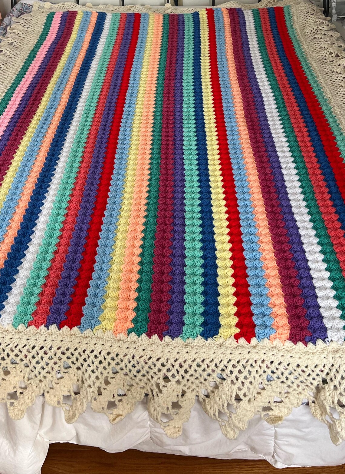 Colorful Striped Crocheted Afghan Bed Throw - Etsy