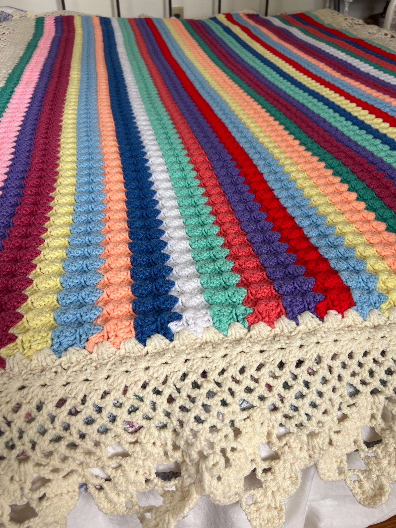 Colorful Striped Crocheted Afghan Bed Throw - Etsy