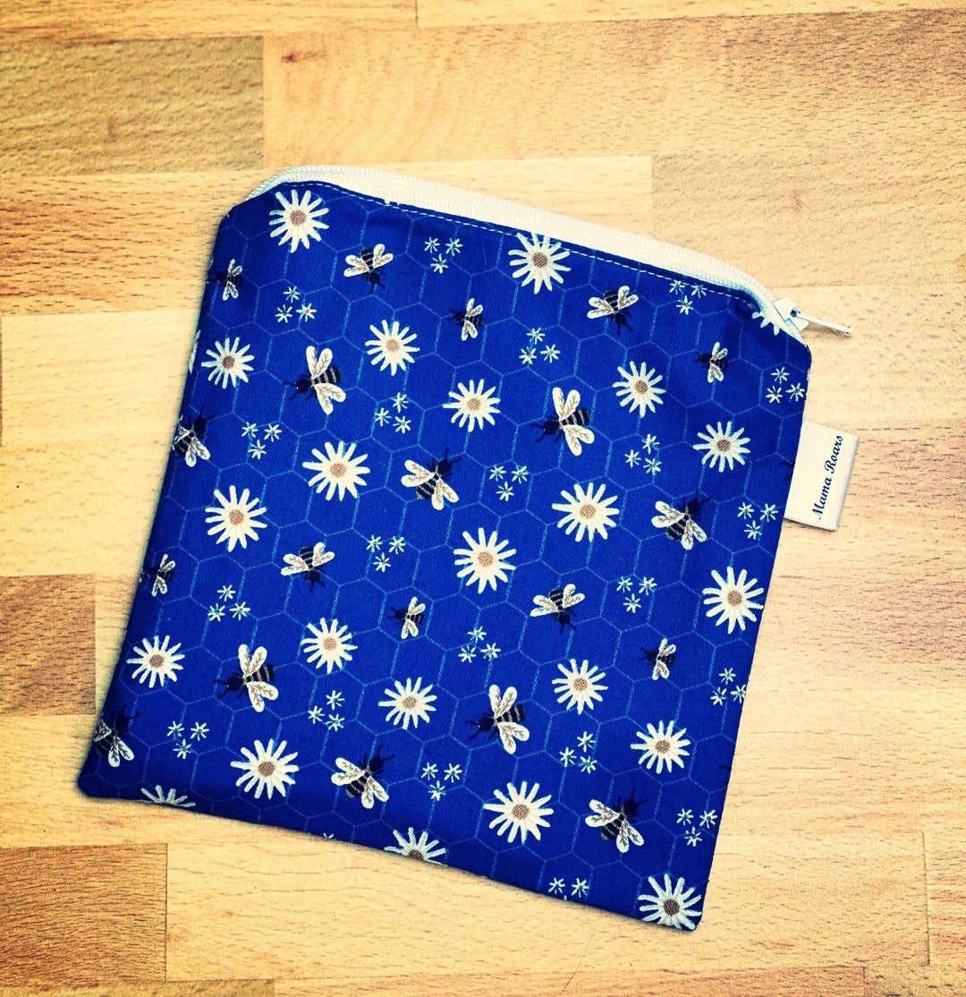 Blue Honey Bee Reusable Snack Bags Reusable Zipper Bag Bee Snack Bag ...