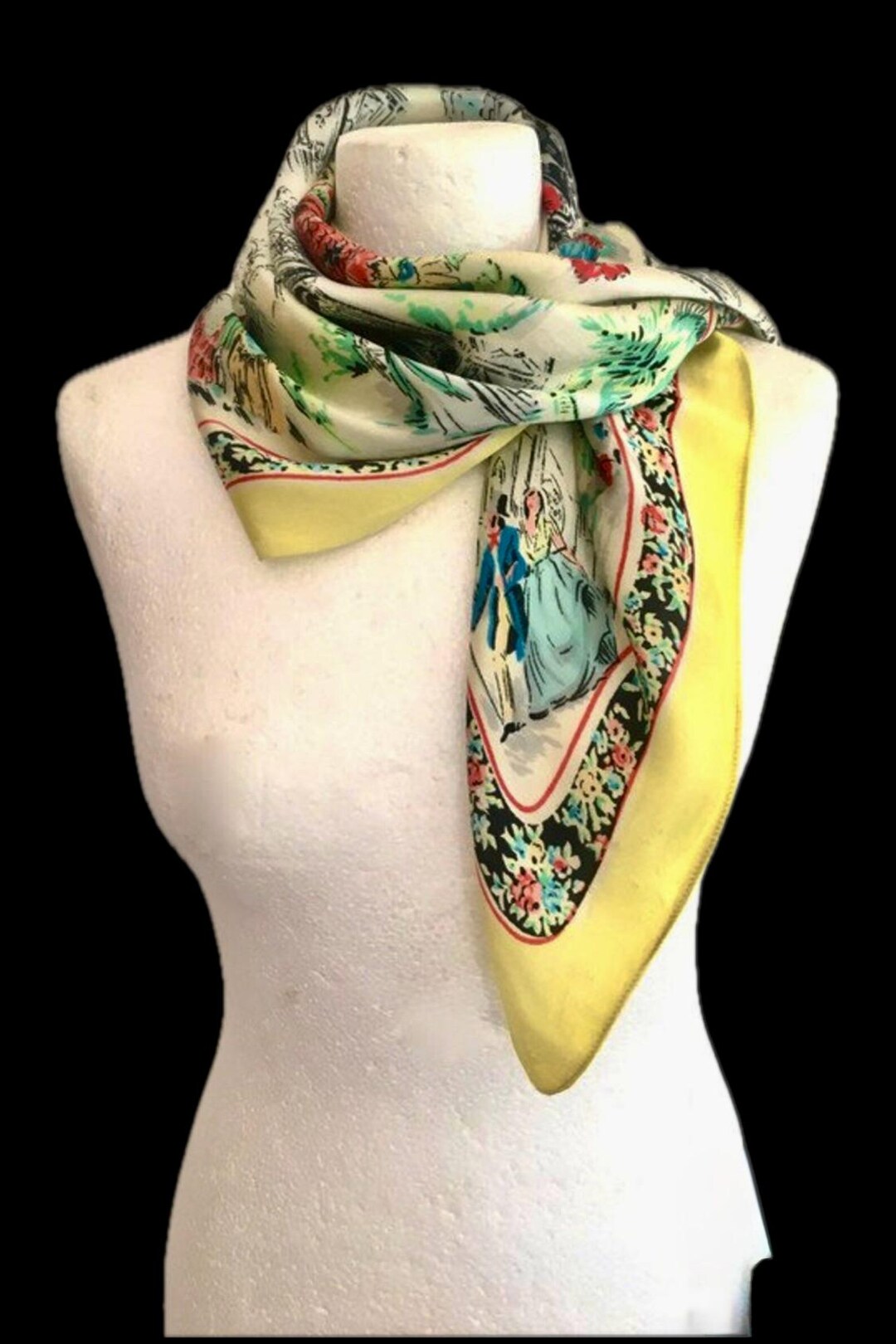 Printed Scarf / Vintage Scarf / Retro Scarf / Silk Scarf / Women's ...