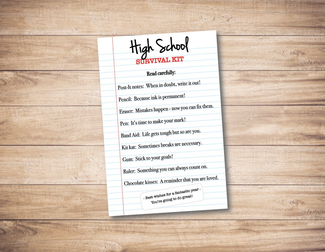 High School Survival Kit Printable: Fun Back to School Gift (digital ...