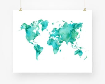 Turquoise World Map | Etsy