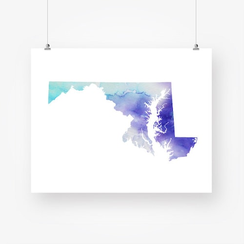 Maryland State Map Print Navy Blue Watercolor Maryland - Etsy