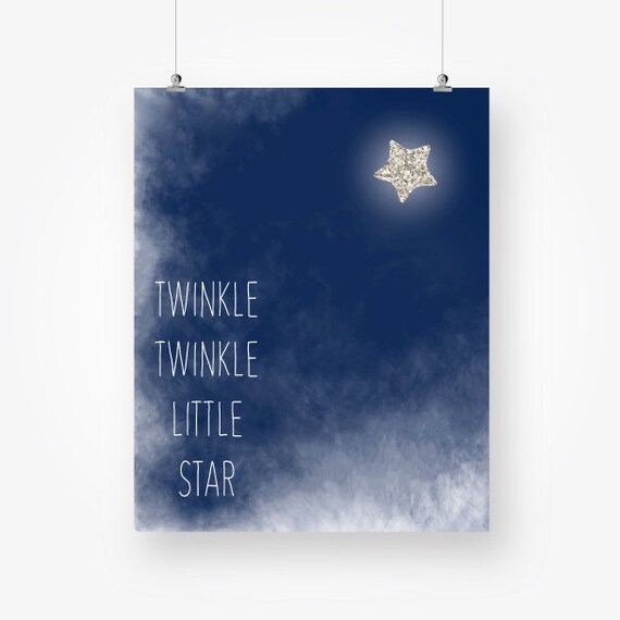 Twinkle little star digital download navy blue nursery quote | Etsy