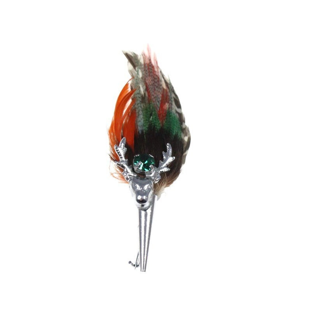 Vintage Scottish Plume Brooch, Stag Head Pin, Real Feather Brooch ...