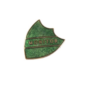 Vintage Shcool Monitor Pin, Prefect Shield Badge, Green Enamel School ...