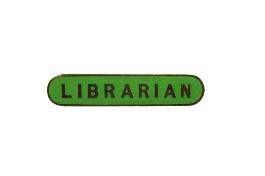 Vintage Librarian Pin, Brass Librarian Badge, Green Enamel Librarian ...