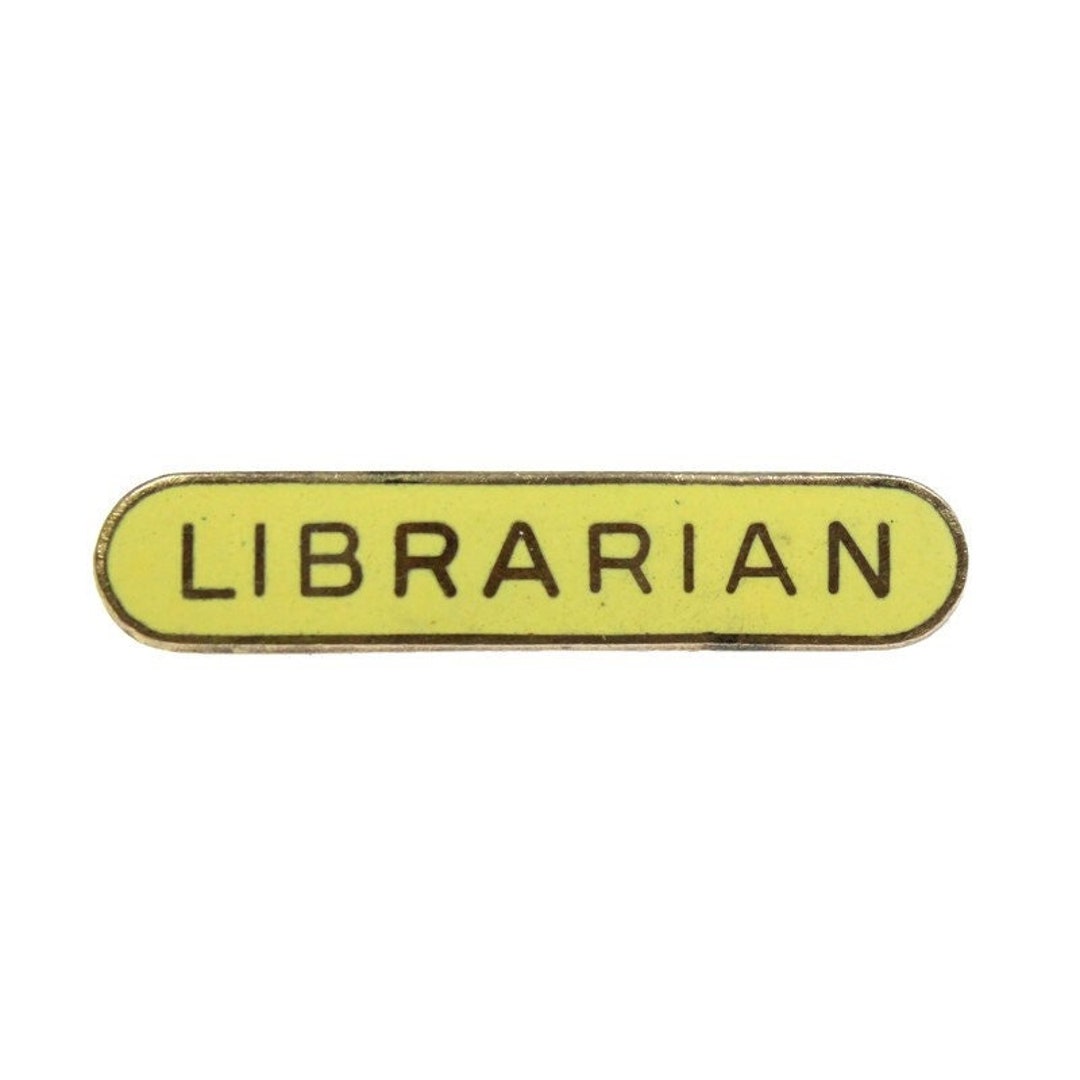 Vintage Librarian Pin, Brass Librarian Badge, Yellow Enamel Librarian ...