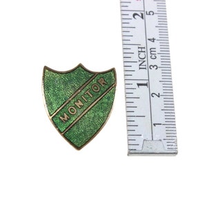 Vintage Shcool Monitor Pin, Prefect Shield Badge, Green Enamel School ...