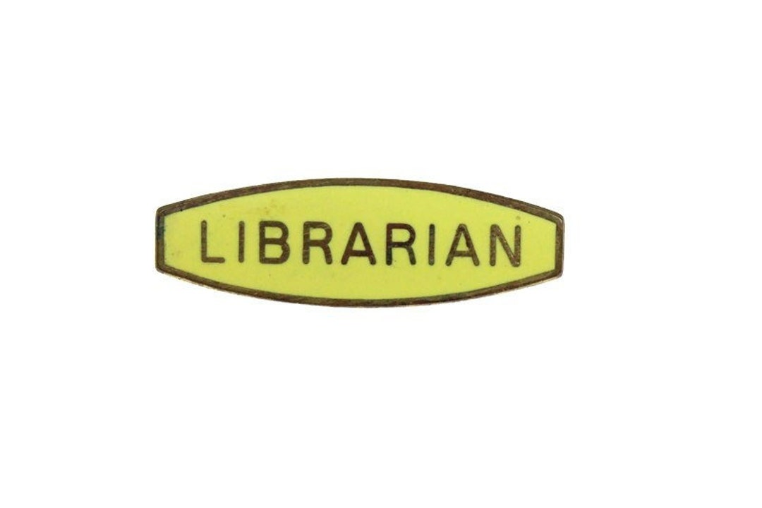 Vintage Librarian Pin, Brass Librarian Badge, Yellow Enamel Librarian ...