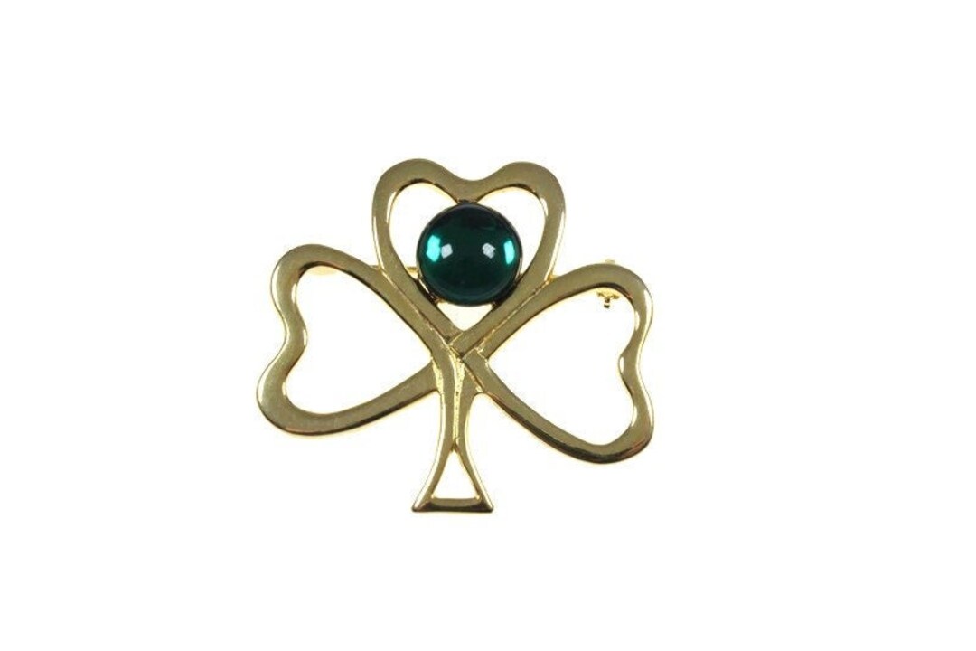 Vintage Irish Clover Brooch, Shamrock Brooch, Green Stone Pin, Green ...