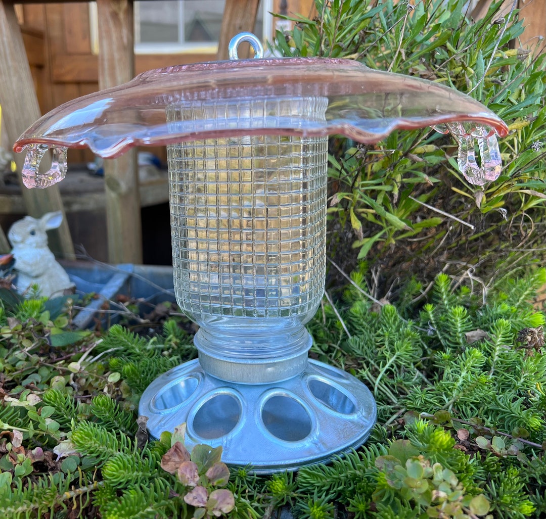 Pink Depression Glass Bird Feeder - Etsy