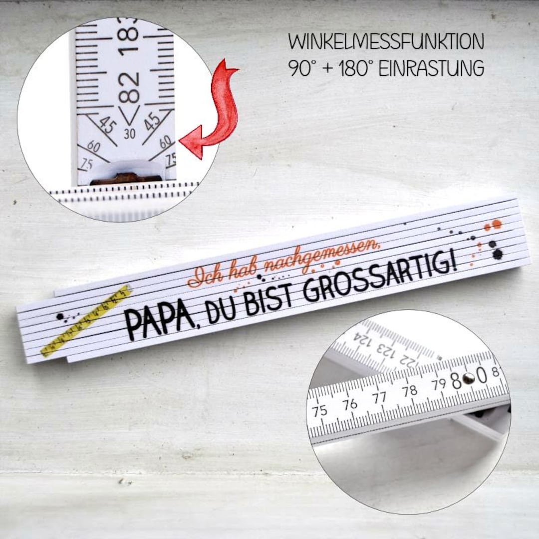 Zollstock mit lustigem Spruch Papa ich hab nachgemessen, Du bist ...