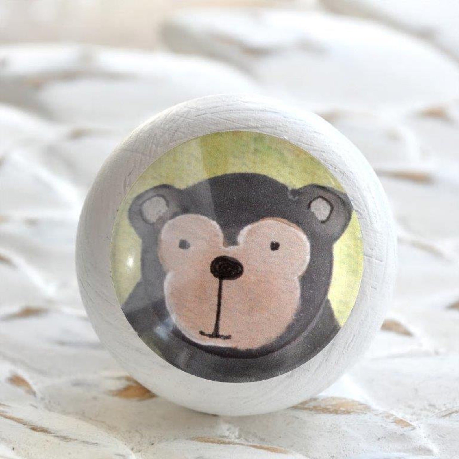 Children's Knob MONKEY Made of Wood White - Etsy