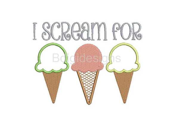 I Scream for Ice Cream Embroidery Design | Etsy