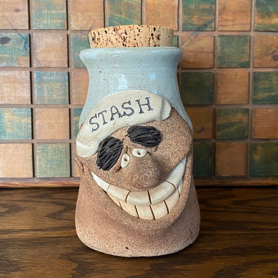 HTF Vintage Mahon Pottery Jar STASH Funny Face Humor Weed - Etsy