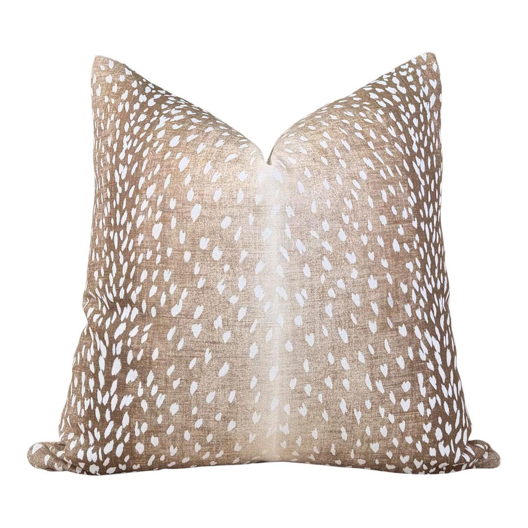 Designer Antelope Pillow - Bark. Animal Print Beige, Fawn Cushion Cover ...