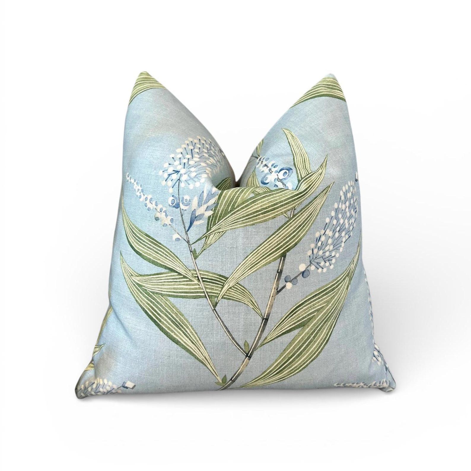 Designer Winter Bud Floral Pillow in Sky Blue. Designer High End Pillow ...