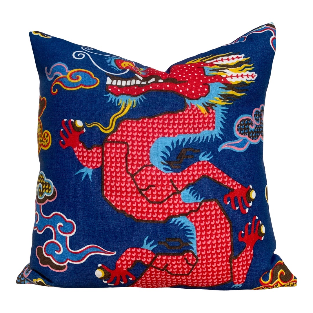 Schumacher Magical Ming Dragon Pillow Red Blue. Decorative - Etsy