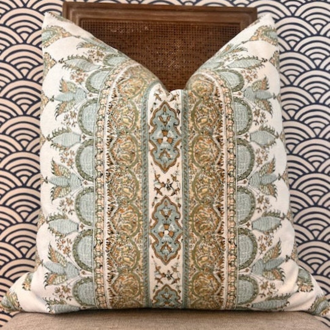 Thibaut Akola Striped Pillow Seaglass and Gold. High End Pillows, Euro ...