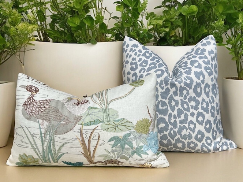Lee Jofa Luzon Jade Pillow, Designer Aqua Teal Exotic Bird Cushion ...