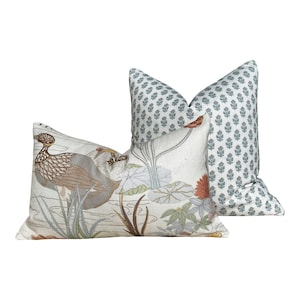Lee Jofa Luzon Apricot Pillow, Designer Exotic Bird Linen Cushion ...